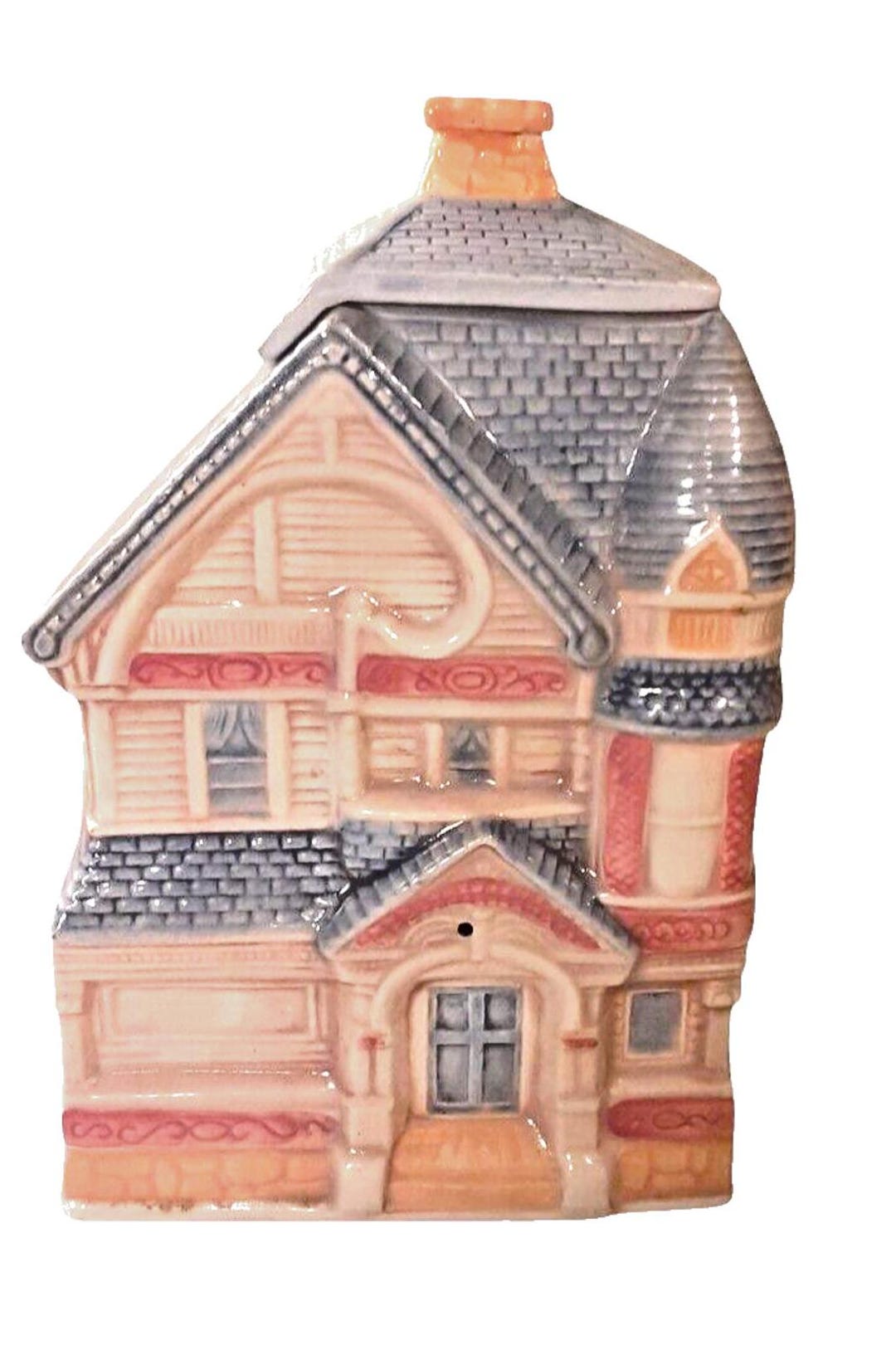 Vintage 1980's Blue White Victorian House Cookie Jar With Lid Ceramic ...