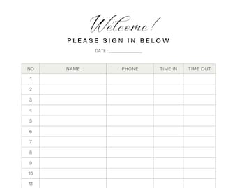 Printable Sign-in Sheet. - Etsy