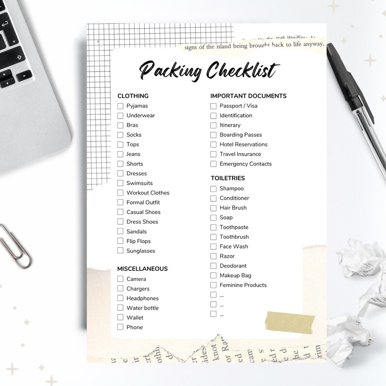 Printable Packing List, Travel Packing Checklist, Holiday, Vacation ...