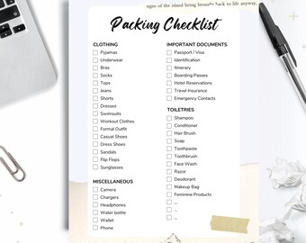 Printable Packing List, Travel Packing Checklist, Holiday, Vacation ...