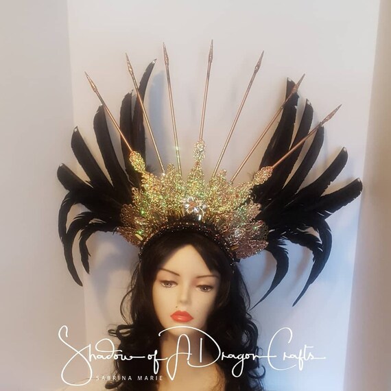 Wing Warrior Goddess Crown Feather Dark Queen Headpiece | Etsy