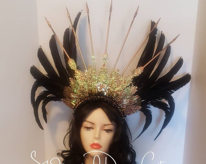 Wing Warrior Goddess Crown, Feather, Dark Queen Headpiece, Large ...