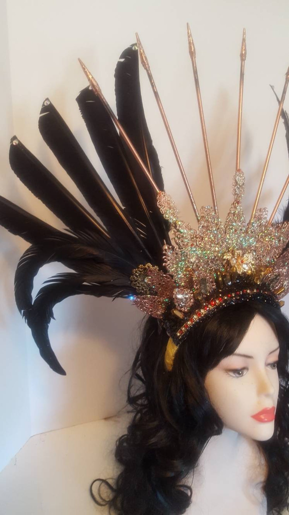 Wing warrior goddess crown feather dark queen headpiece | Etsy