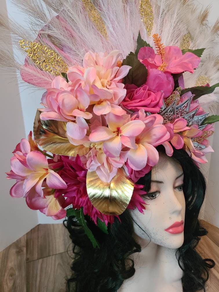Fan and Flower Headdress Pink Headpiece - Etsy