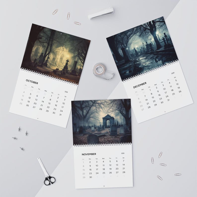 2026 Creepy Graveyard Wall Calendar | Gothic Horror Theme Calendar ...