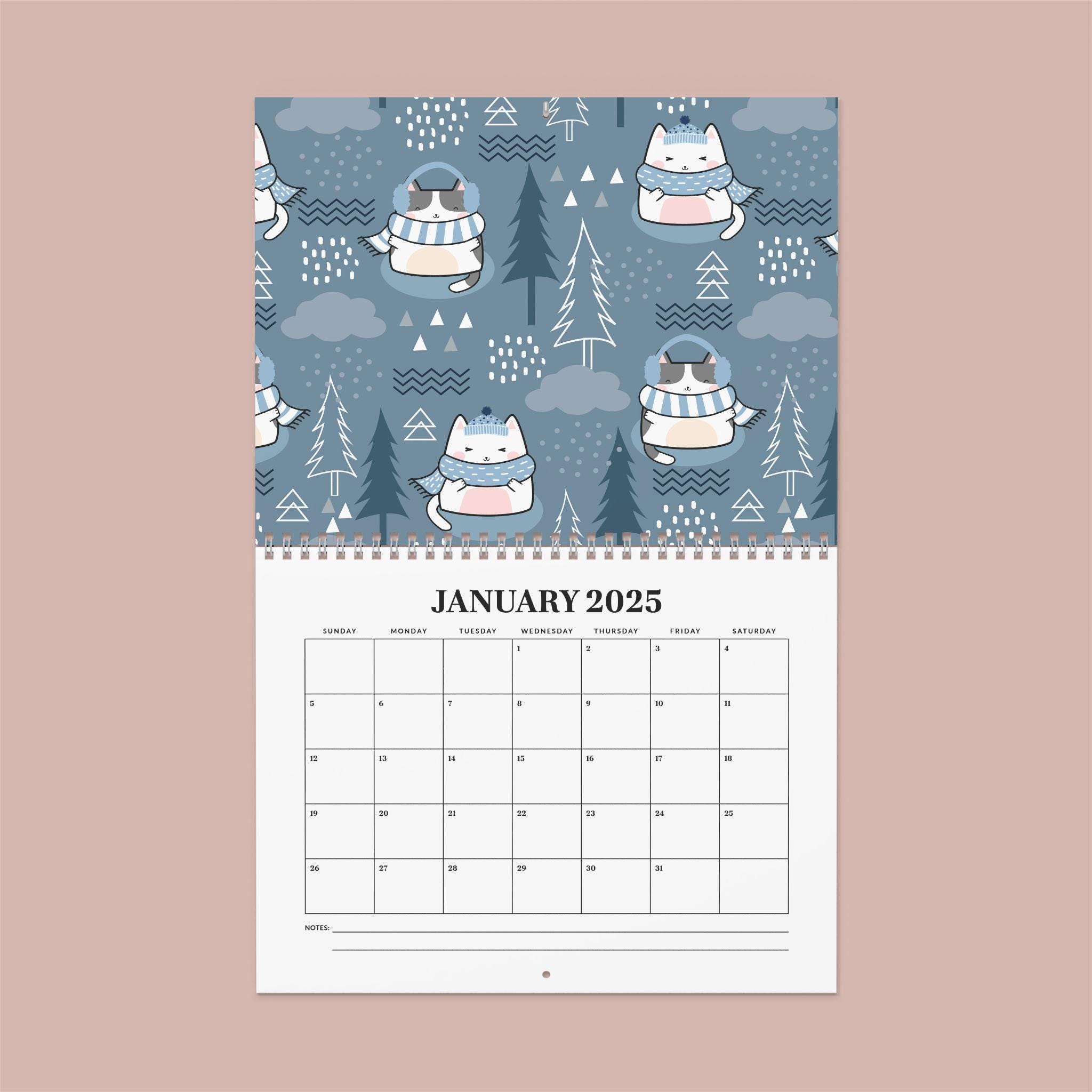 2025 Wall Calendar Kawaii Cats 11 X 8.5 - Etsy