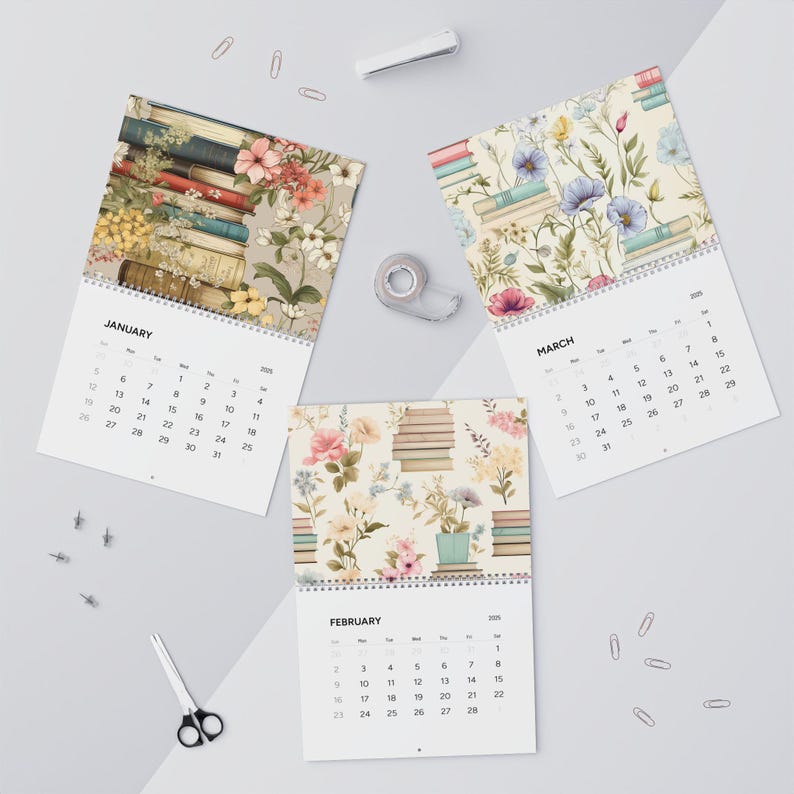 The Dainty Book Lover 2025 Wall Calendar, Pastel Flowers and Books ...