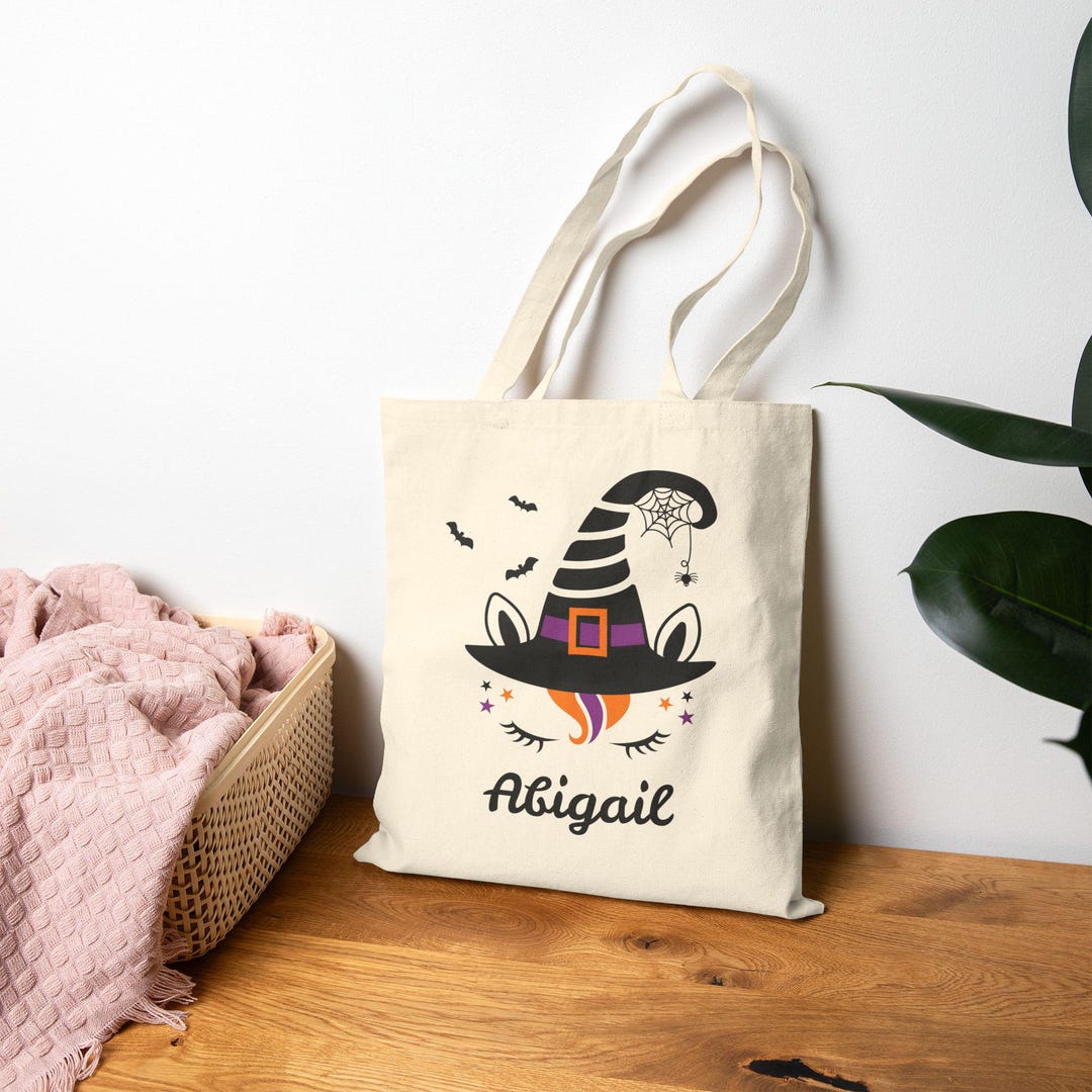 Personalized Halloween Witch Tote Bag, Kids Custom Trick or Treat Bag ...