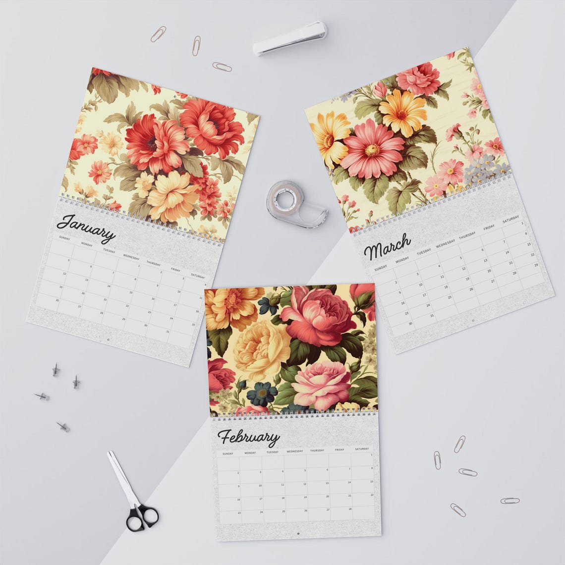 Vintage Florals 2025 Wall Calendar 11 X 8.5 - Etsy