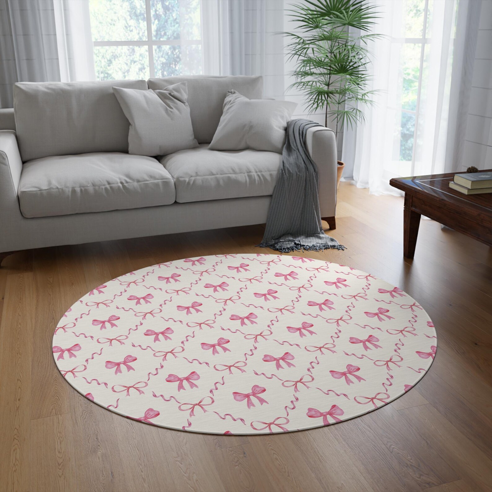 Coquette Bow Rug, Chic Pink Bow Round Rug, Nursery Decor, Girly Room ...