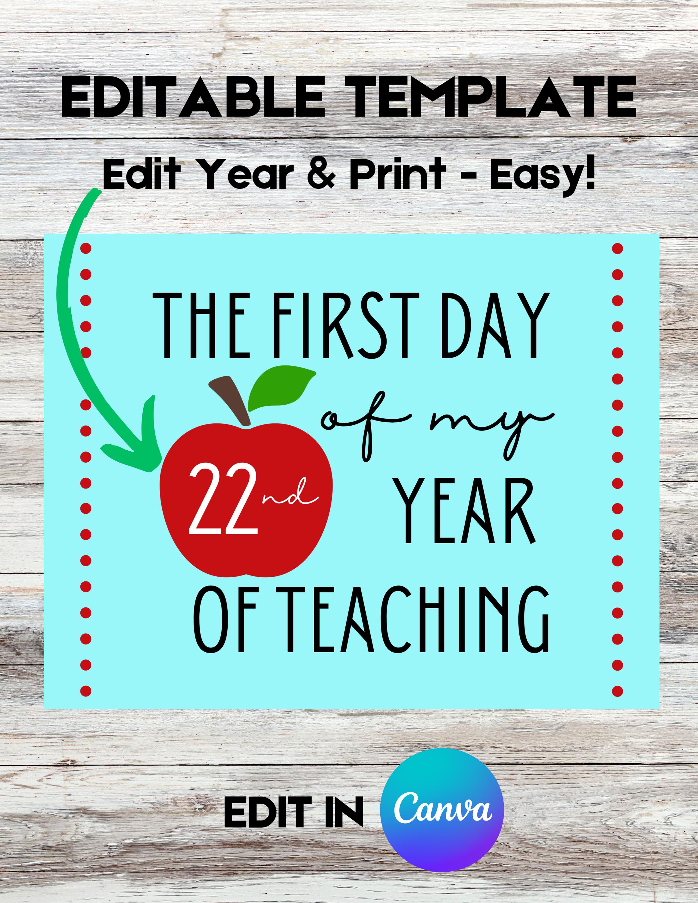 Teacher First Day of School Sign, EDITABLE, Back to School, 2024-2025 ...