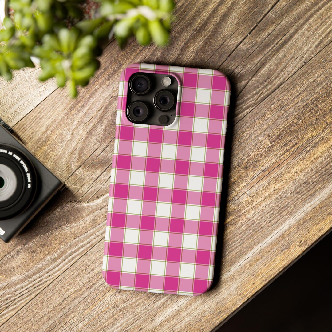 Pink & White Checkered Slim Phone Case, Cute Spring Summer Phone Case ...