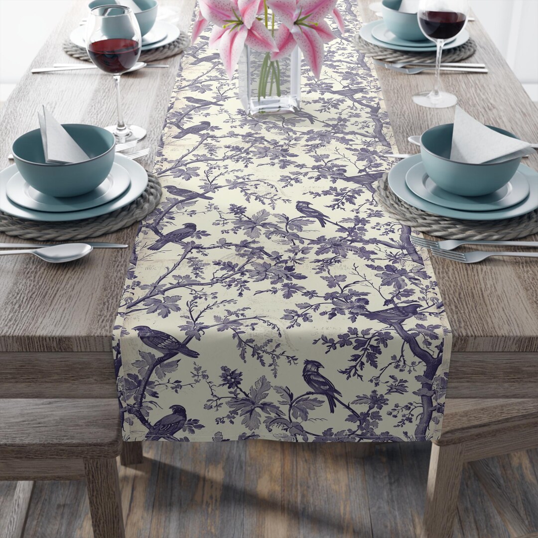 Blue French Toile Table Runner, Chateaucore Style, Elegant Cottagecore ...