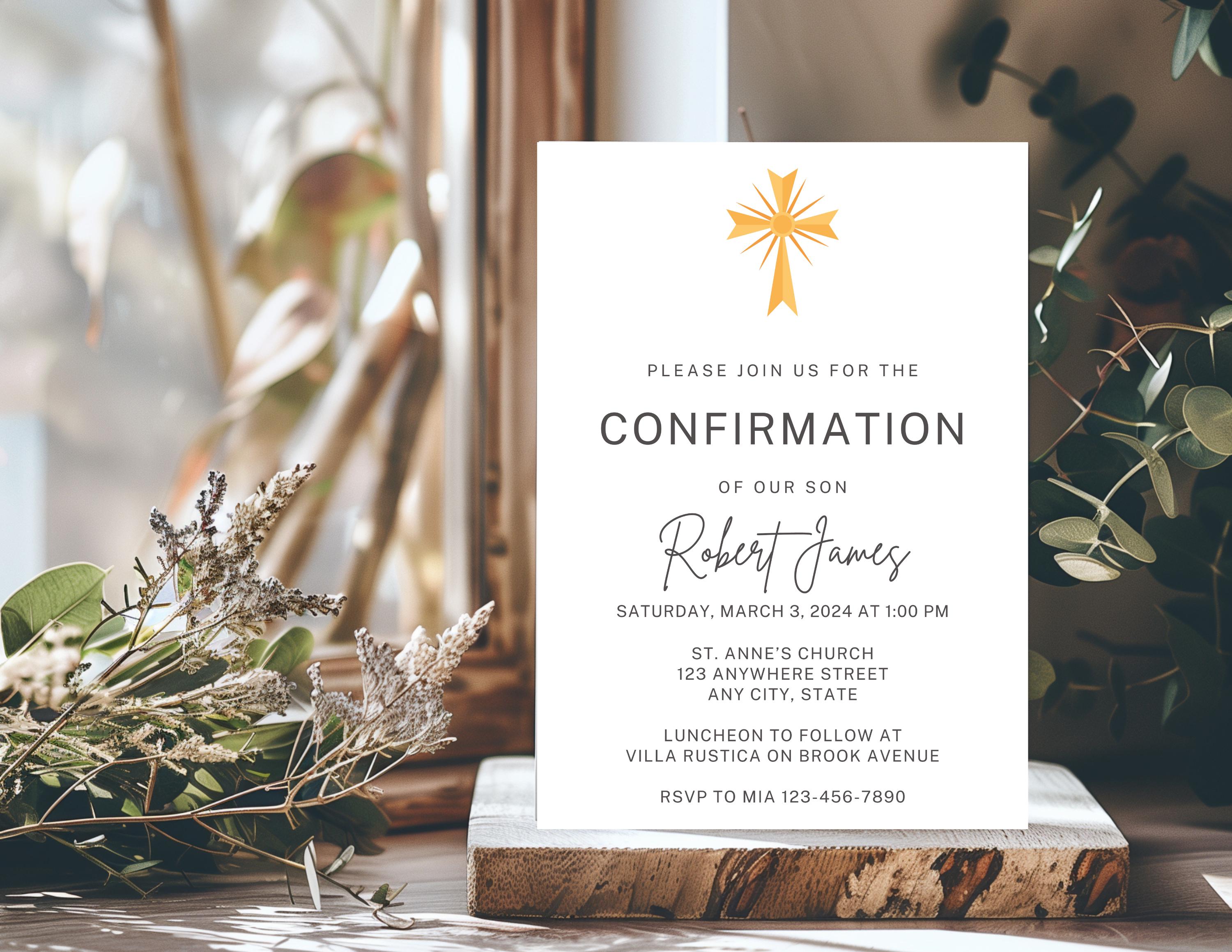 Editable Confirmation Invitation, Canva Template, Classic Cross Design ...