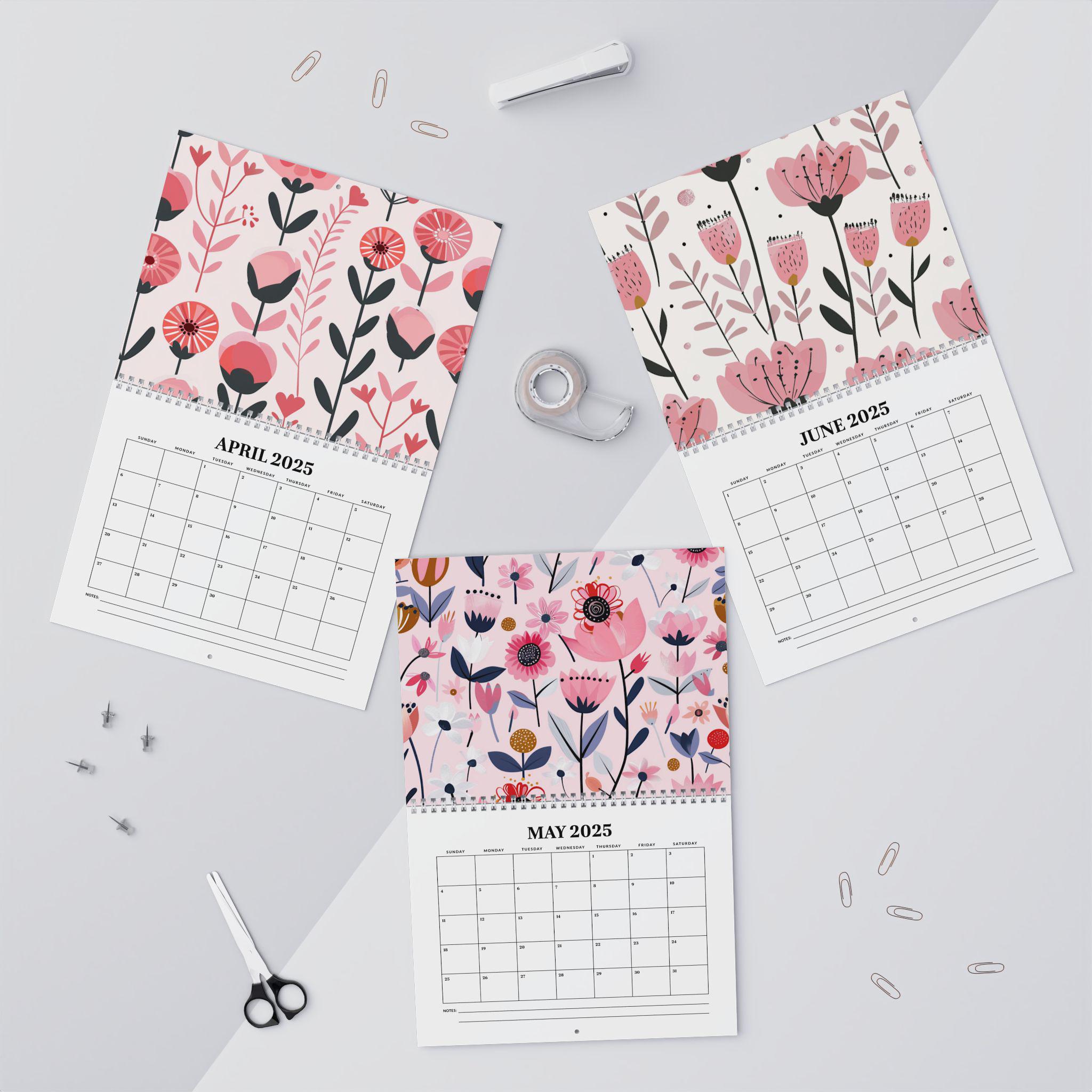 Pink Scandinavian Flowers 2025 Wall Calendar 11" X 8.5", Nordic ...