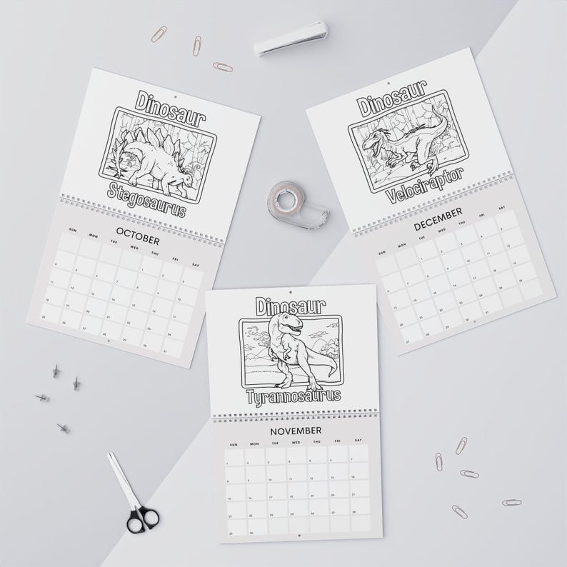 Dinosaurs Coloring Calendar 2026, Fun Kids Activity Calendar With ...