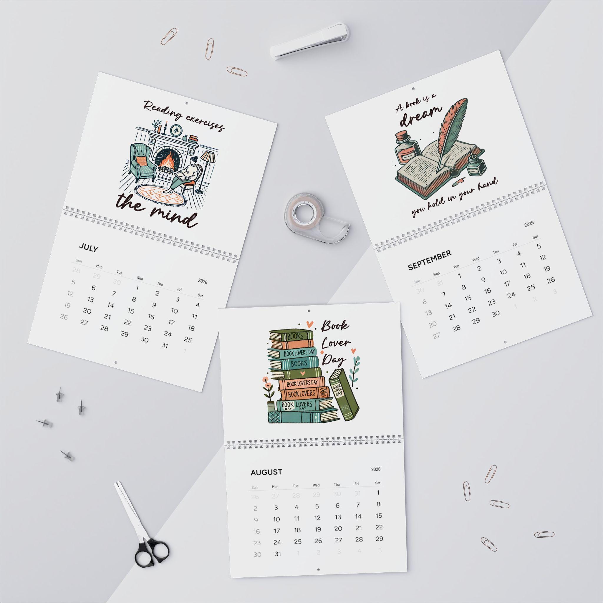Book Lovers 2026 Wall Calendar, Cozy Bookish Scenes, Reading Quotes and ...