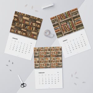 Vintage Library Bookshelves Wall Calendar 2025, Book Lover, Home Decor ...