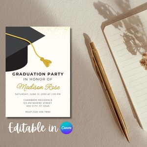 Editable Graduation Invitation, Class of 2025, Canva Template ...