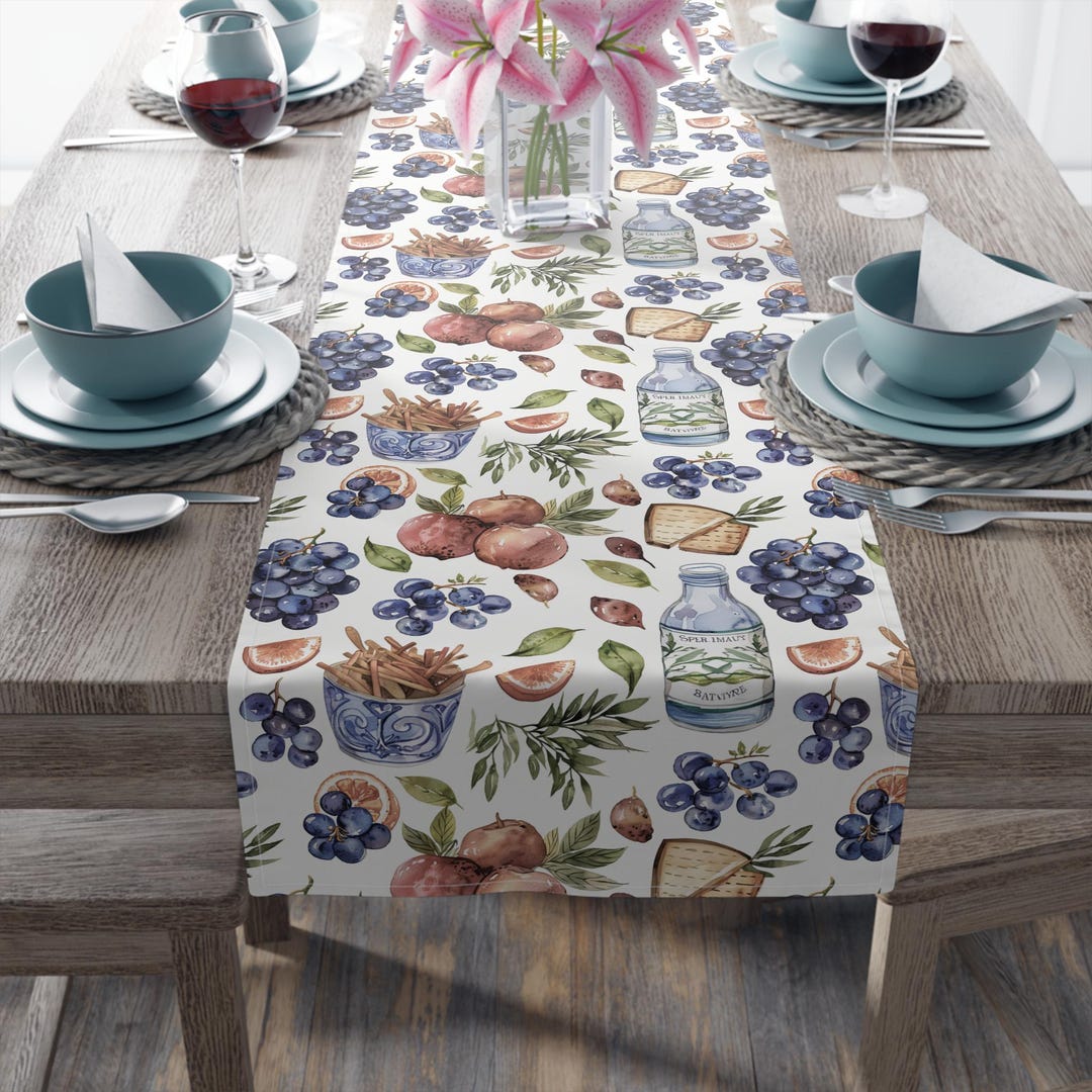 Passover Table Runner, Matzah & Fruits Seder Decor, Religious Holiday ...