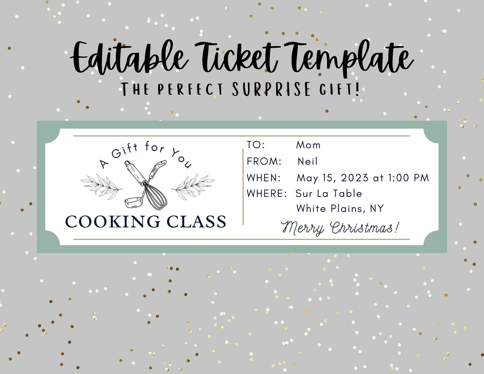 Editable Cooking Class Gift Ticket Template, Customizable for Any ...