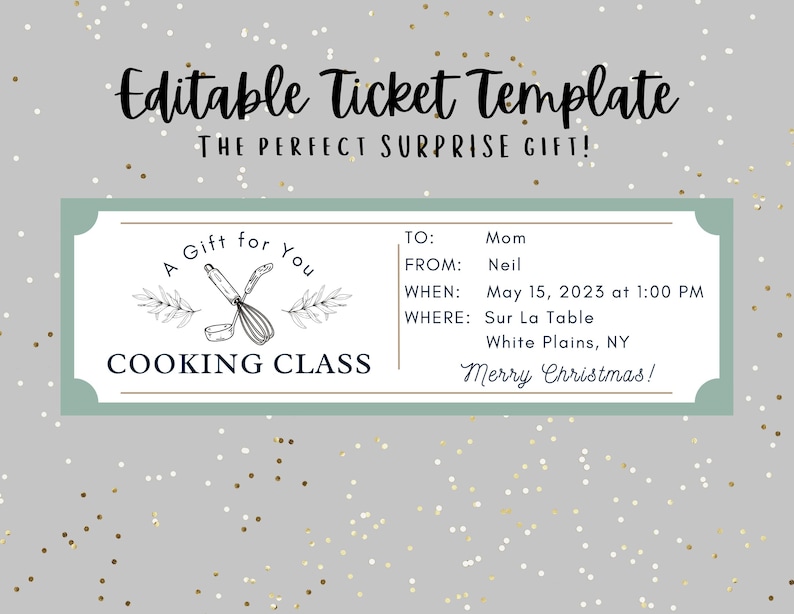 Editable Cooking Class Gift Ticket Template, Customizable for Any ...