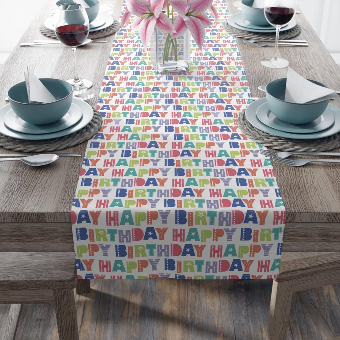 Happy Birthday Table Runner, Reusable Birthday Decor, Colorful Kids ...