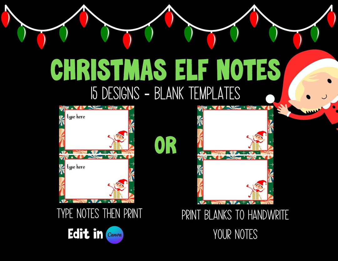 Christmas Elf Notes, BLANK Templates, Write or Type Your Own, Edit in ...