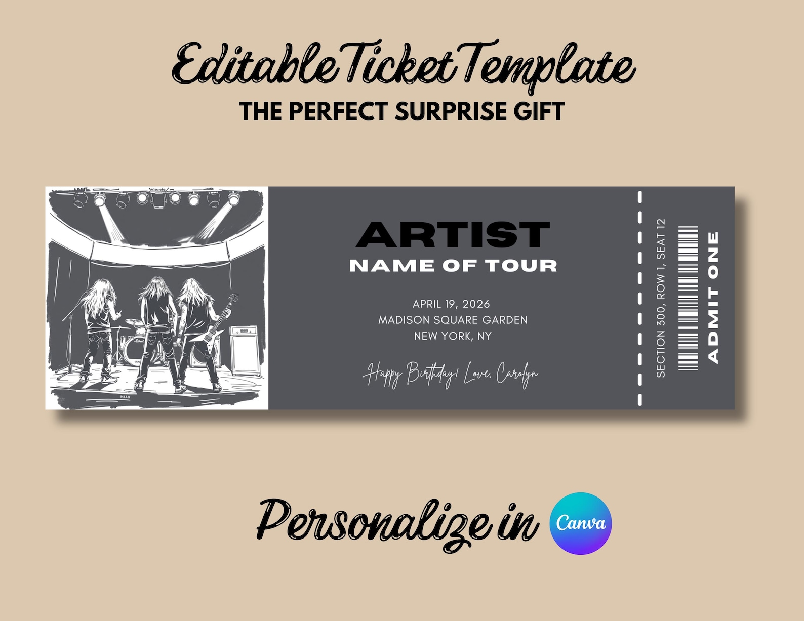 Editable Concert Ticket Template, Heavy Metal, Rock Concert, Instant ...