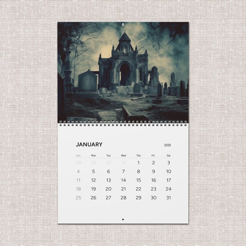 2026 Creepy Graveyard Wall Calendar | Gothic Horror Theme Calendar ...
