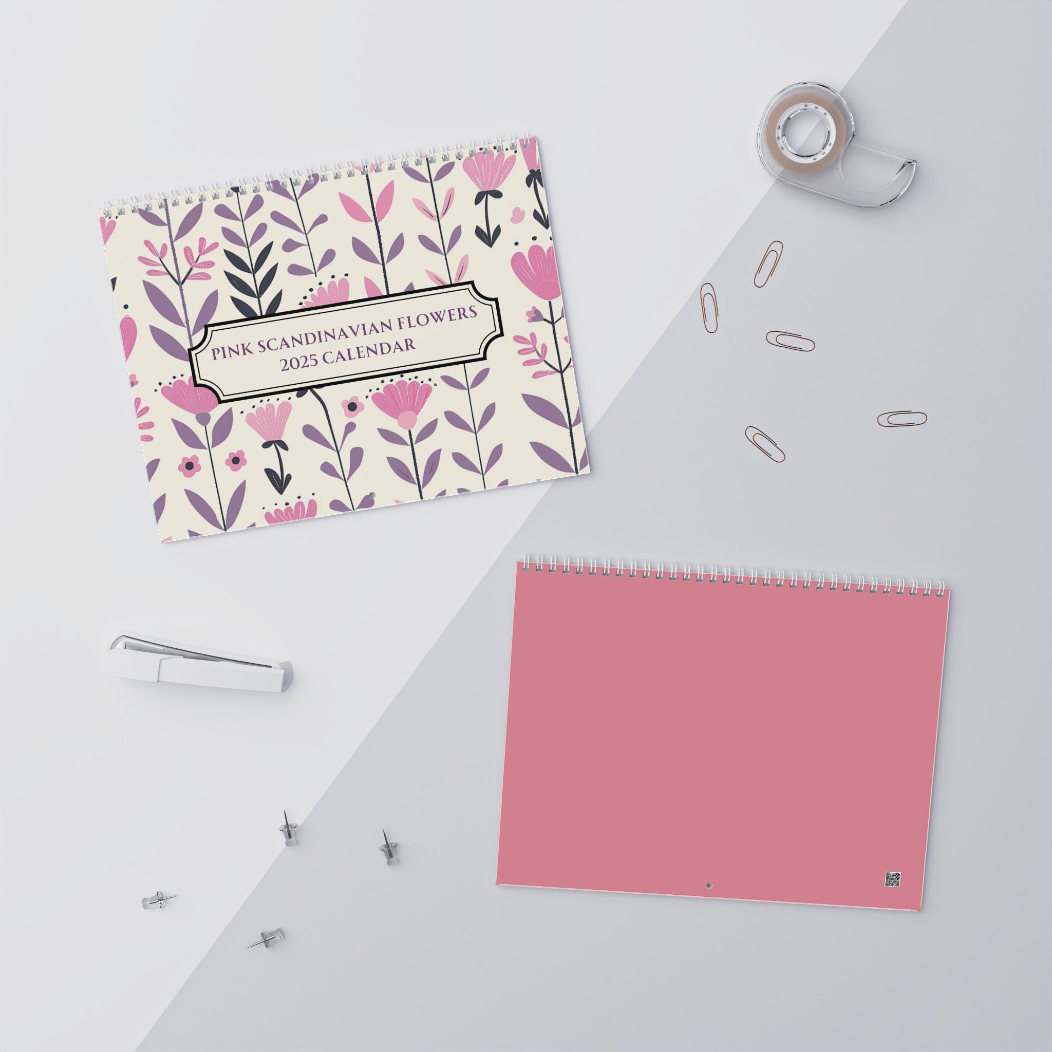 Pink Scandinavian Flowers 2025 Wall Calendar 11" X 8.5", Nordic ...