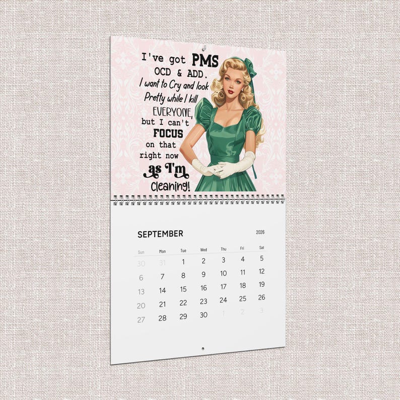 Sassy Housewife 2026 Calendar, Sarcastic Housewife, Retro Pinup Snarky ...