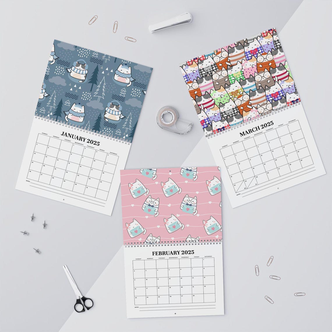 2025 Wall Calendar Kawaii Cats 11 X 8.5 - Etsy