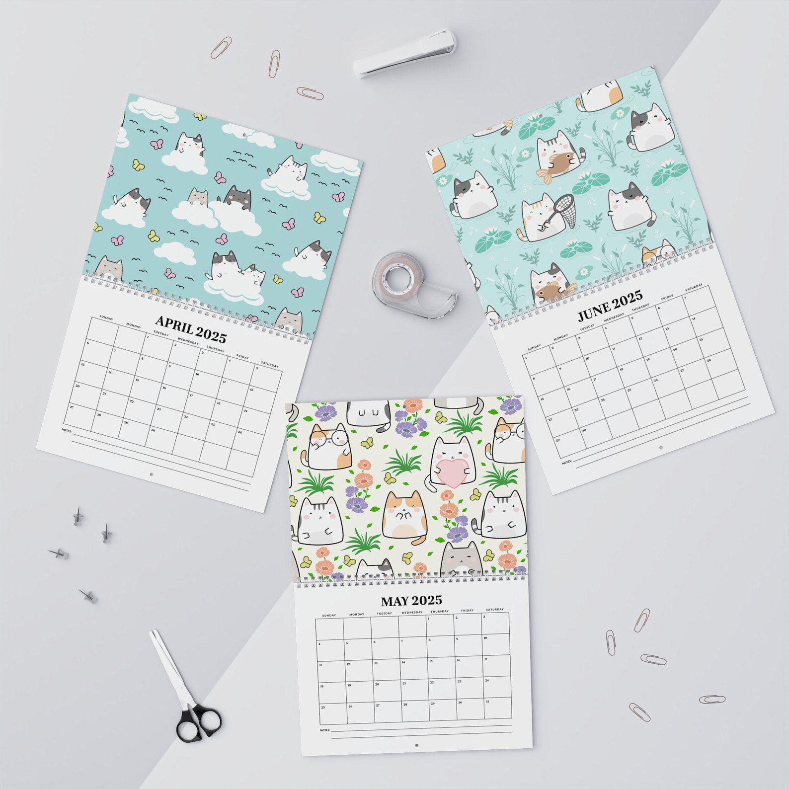 2025 Wall Calendar Kawaii Cats 11 X 8.5 - Etsy