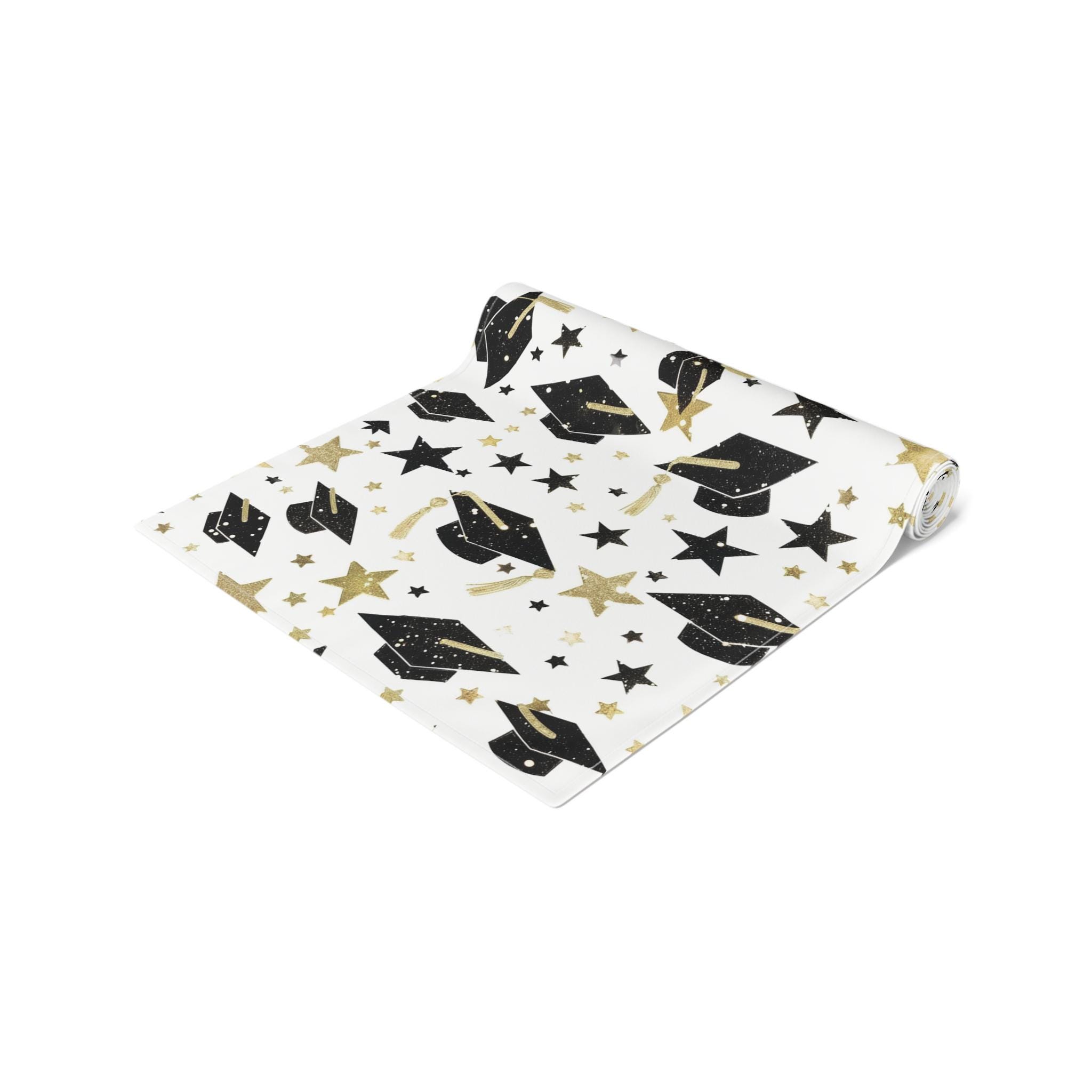 Graduation Table Runner With Caps & Stars, Class of 2025 Black Gold ...