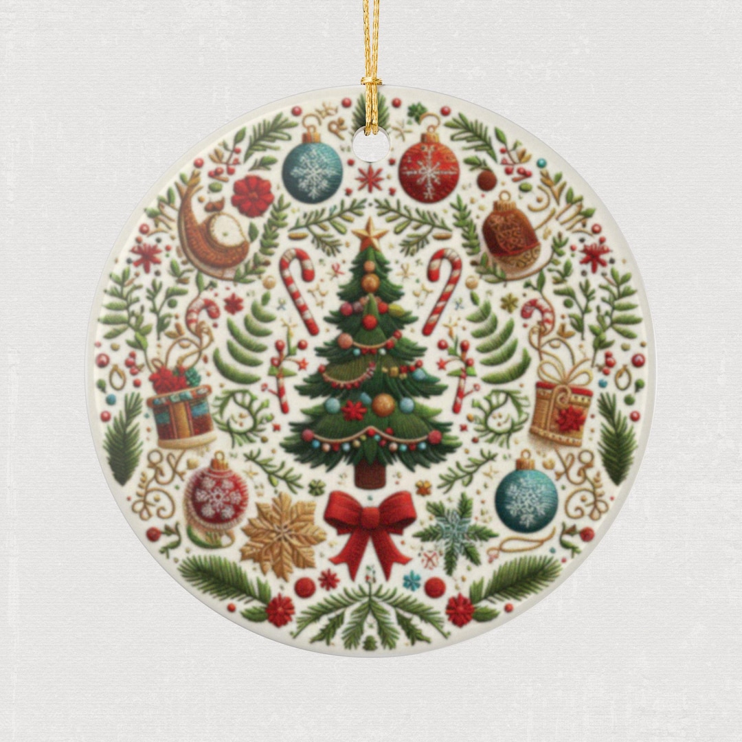 Classic Vintage Christmas Tree Ornament, Ceramic Holiday Keepsake ...
