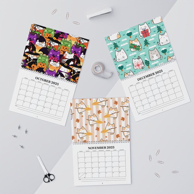 2025 Wall Calendar Kawaii Cats 11 X 8.5 - Etsy