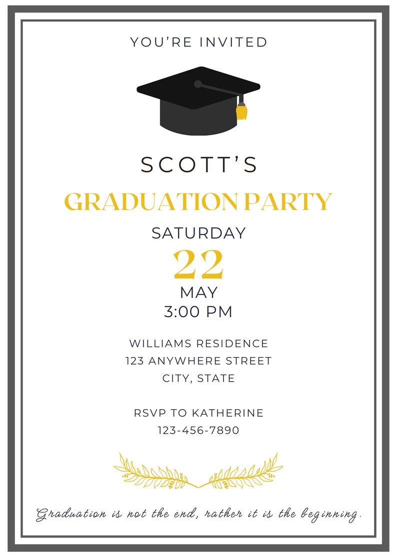Editable Graduation Invitation, Class of 2025, Canva Template ...