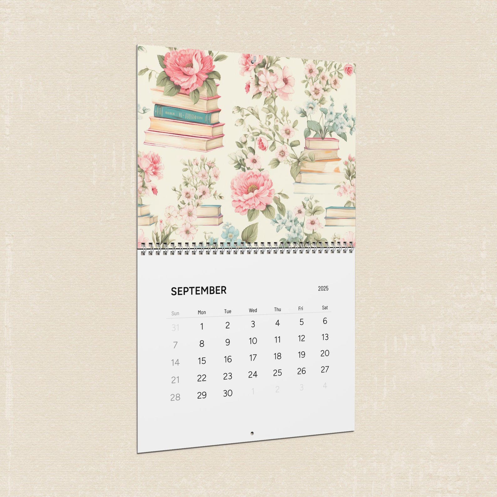 The Dainty Book Lover 2025 Wall Calendar, Pastel Flowers and Books ...