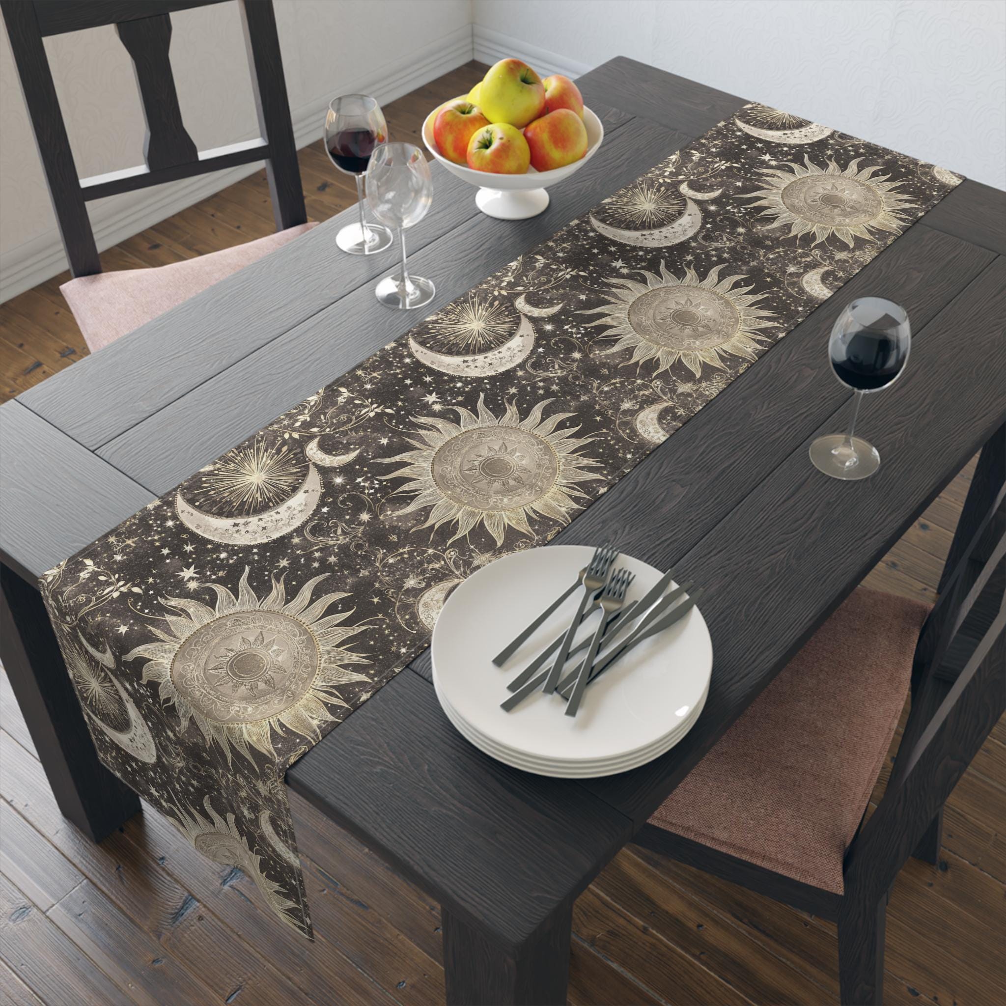 Celestial Table Runner, Sun and Moon Design Runner, Astrological Home ...
