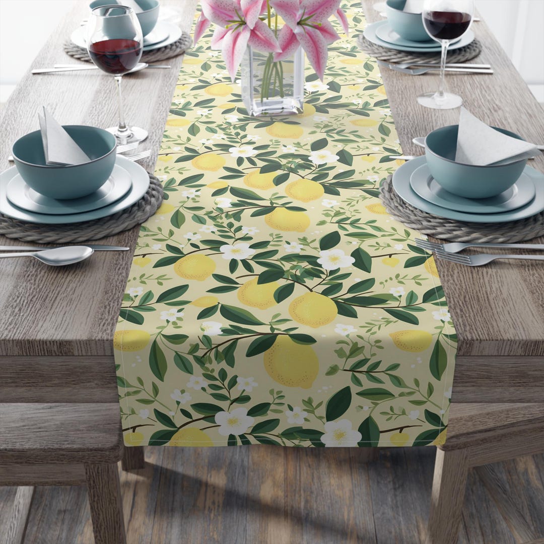 Lemon Blossom Table Runner, Summer Table Decor, Spring Dining, Yellow ...