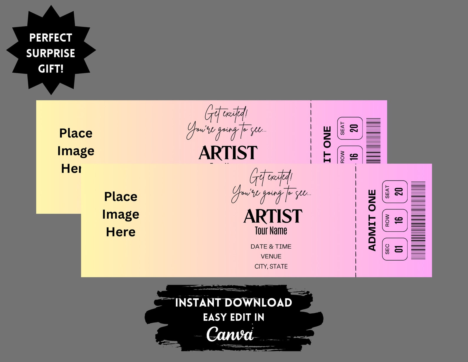 Editable Concert Ticket Template, Custom Concert Ticket Gift, Surprise Concert Ticket, Printable ...