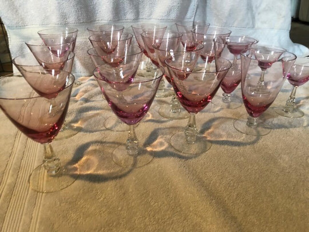 Vintage Pink Cocktail Glass and Stemware Set of 19 Desert Glasses - Etsy