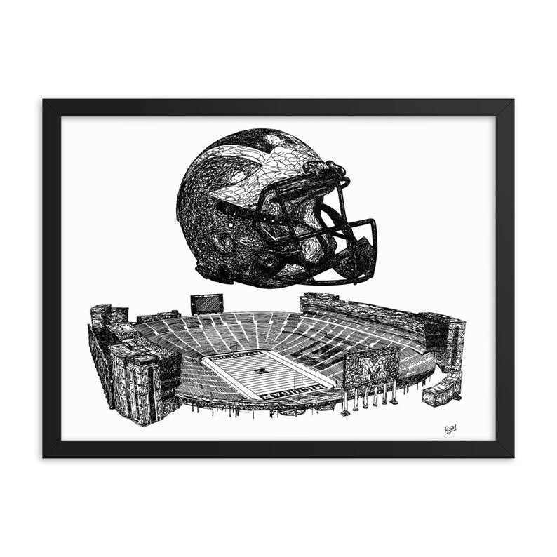 University of Michigan Stadium and Helmet Framed Poster - Etsy