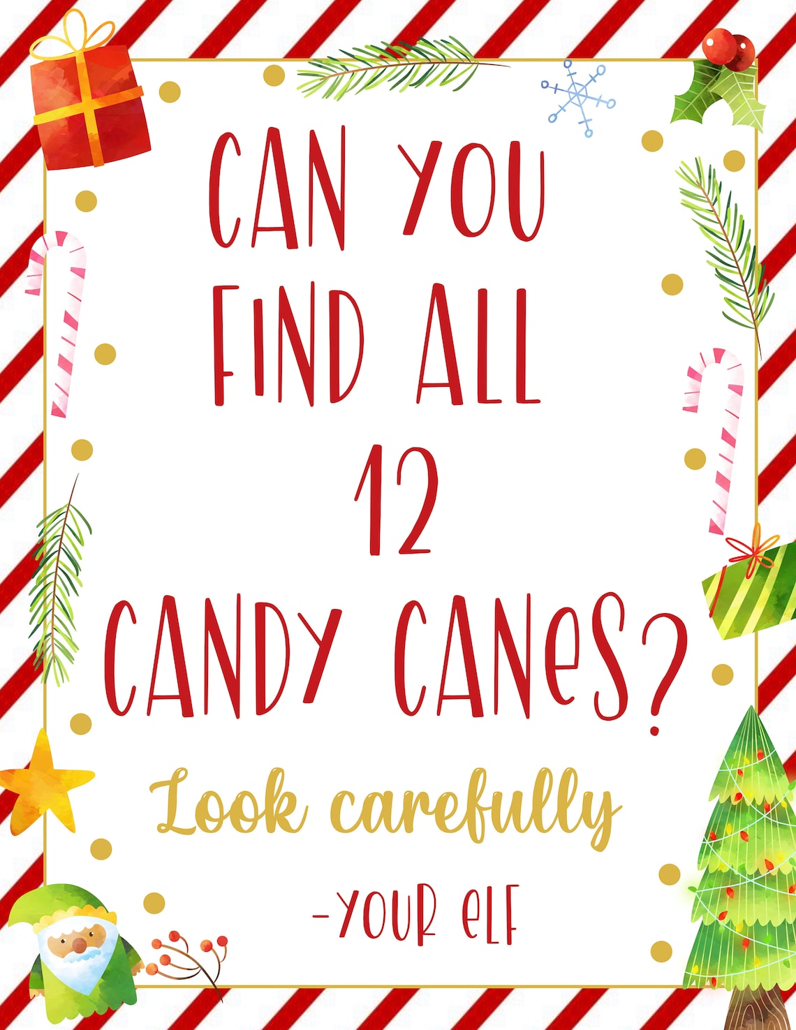 Editable Elf Candy Cane Hunt Elf Idea Christmas Elf Candy Cane - Etsy