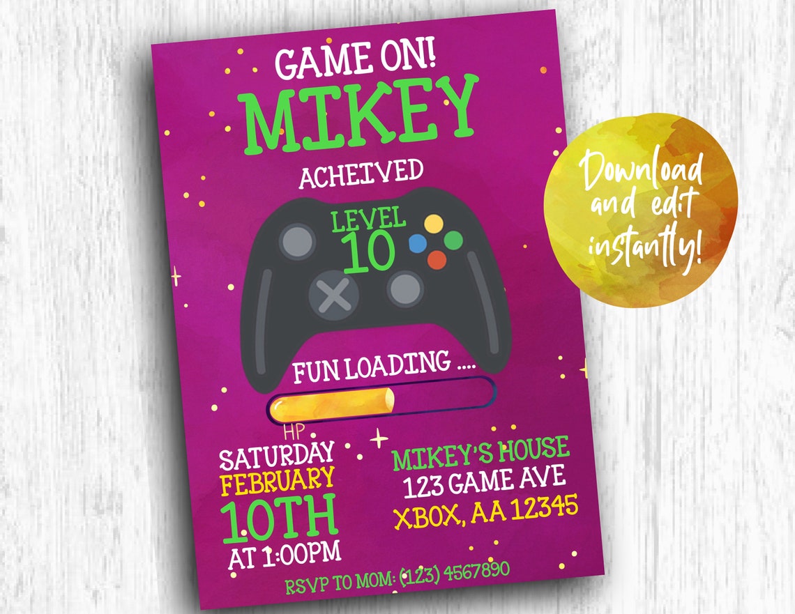 Video Game Invitation Xbox Gamer Video Game Birthday Party - Etsy