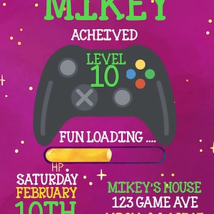 Video Game Invitation, Xbox Gamer Video Game Birthday Party Invitation ...