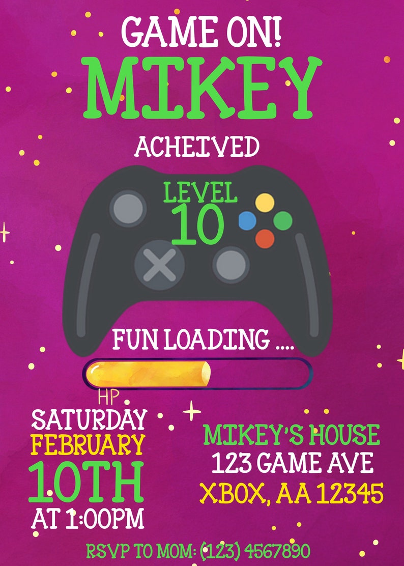 Video Game Invitation Xbox Gamer Video Game Birthday Party - Etsy
