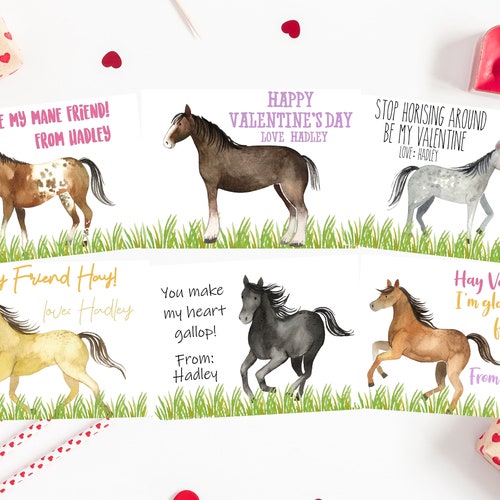 Kids Valentine Cards for School. Cute Horse Valentines Day - Etsy