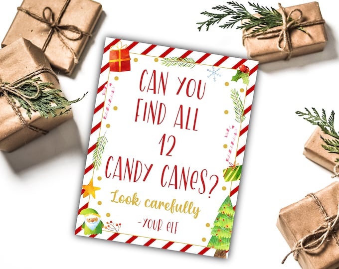 Candy Cane Hunt Elf Game Printable, Can You Find the Candy Canes Hidden ...